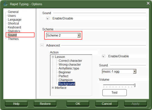 Typing Tutor: Add-ons. Sound Schemes